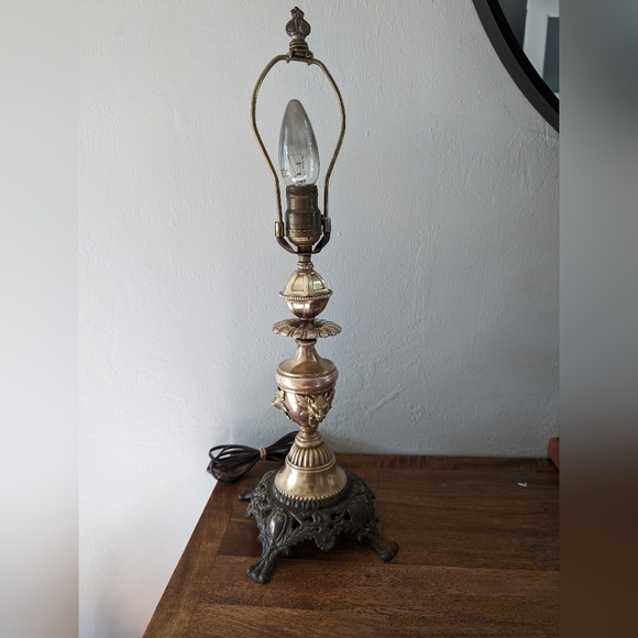 MCM | Accents | Vintage Brass Gargoyle Tiered Table Lamp With Cast Iron ...
